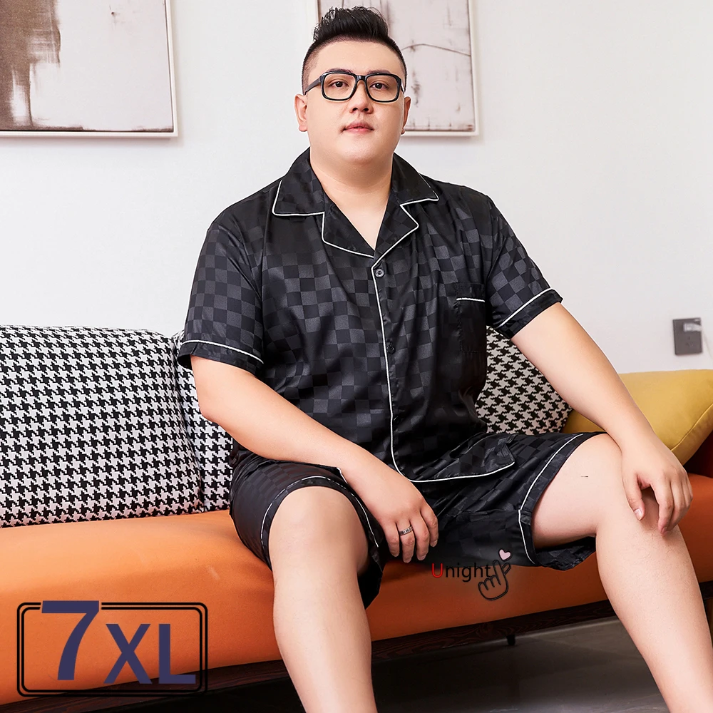 Summer Men Pajamas Set Turn-down Collar Large Size Sleepwear Short Sleeve Trousers Pyjama Night ...