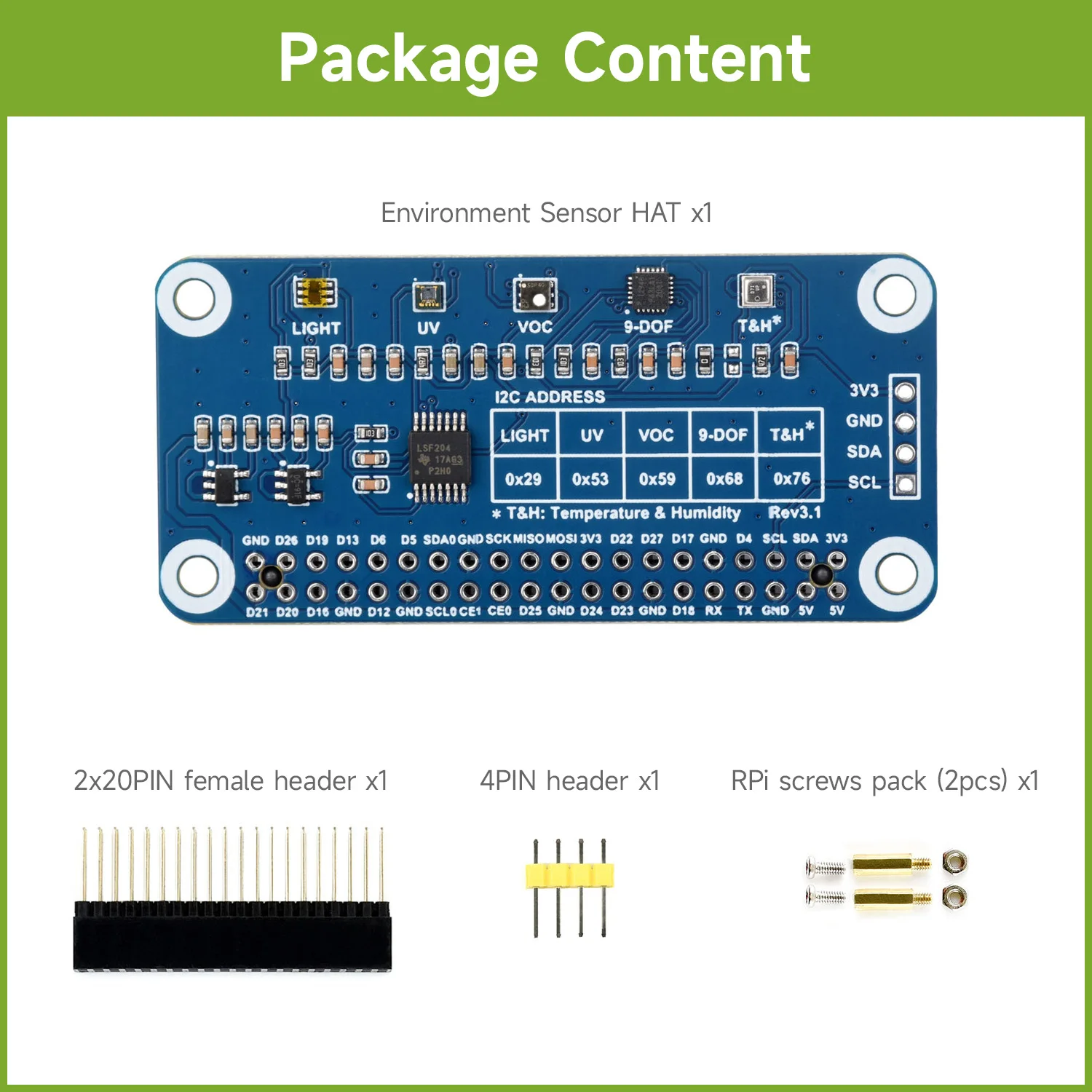 Environment-Sensor-HAT-for-Raspberry-Pi-I2C-Bus-onboard-resources-including-ambient-light-sensor ...