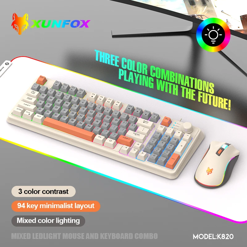 94-keys-gaming-luminous-keyboard-mouse-set-USB-white-gray-bicolor-keys ...