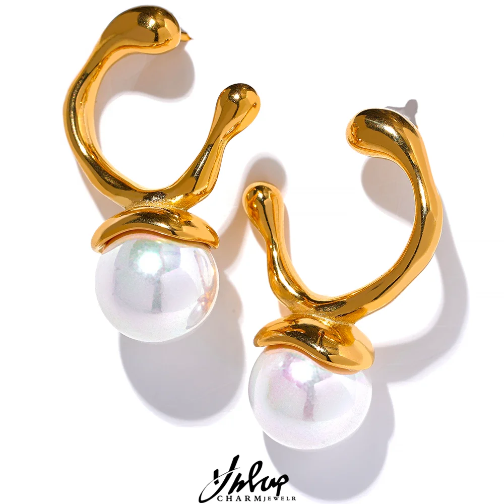 Yhpup coreano concha pérola moda aço inoxidável ouro incomum brincos do ...