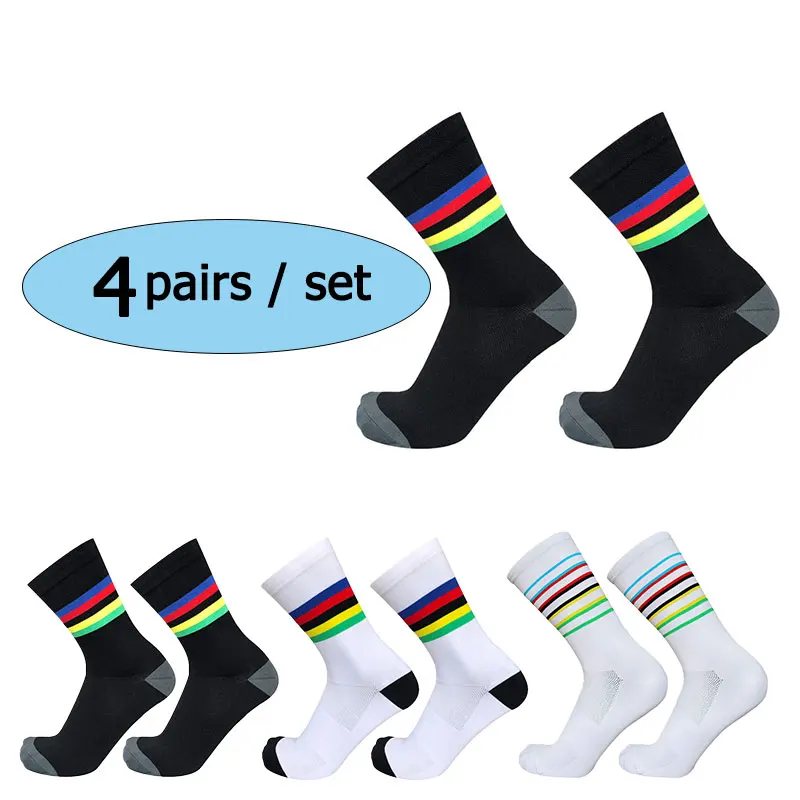 4 pairs of breathable multi-color striped men and women cycling socks ...