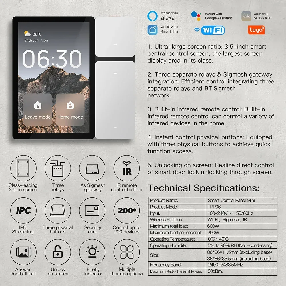 2025 New Tuya WiFi 3.5-inch Smart home control panel tuya zigbee wall ...