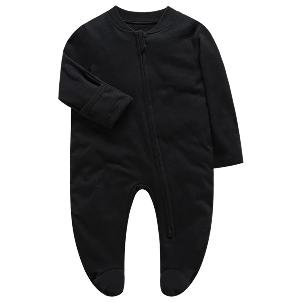 Newborn Footed Pajama Zip Baby Clothes Girls and Boys Solid One Piece ...