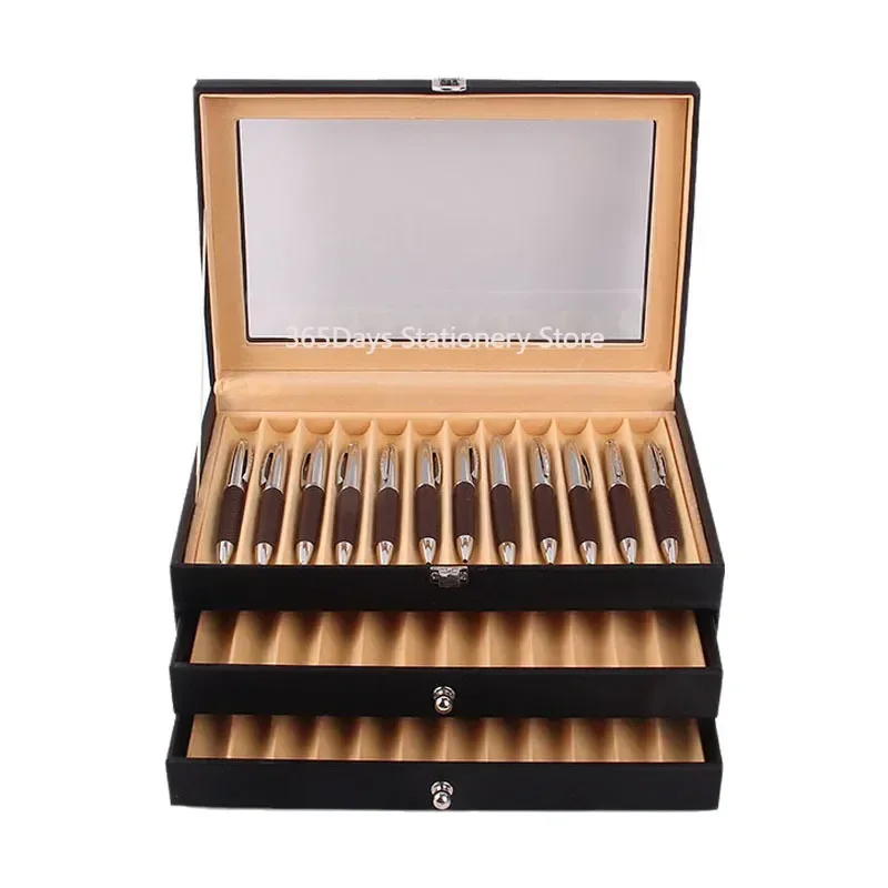 New 36 Slots Pen Display Box Leather Flannel Pen Organizer Box, Glass ...
