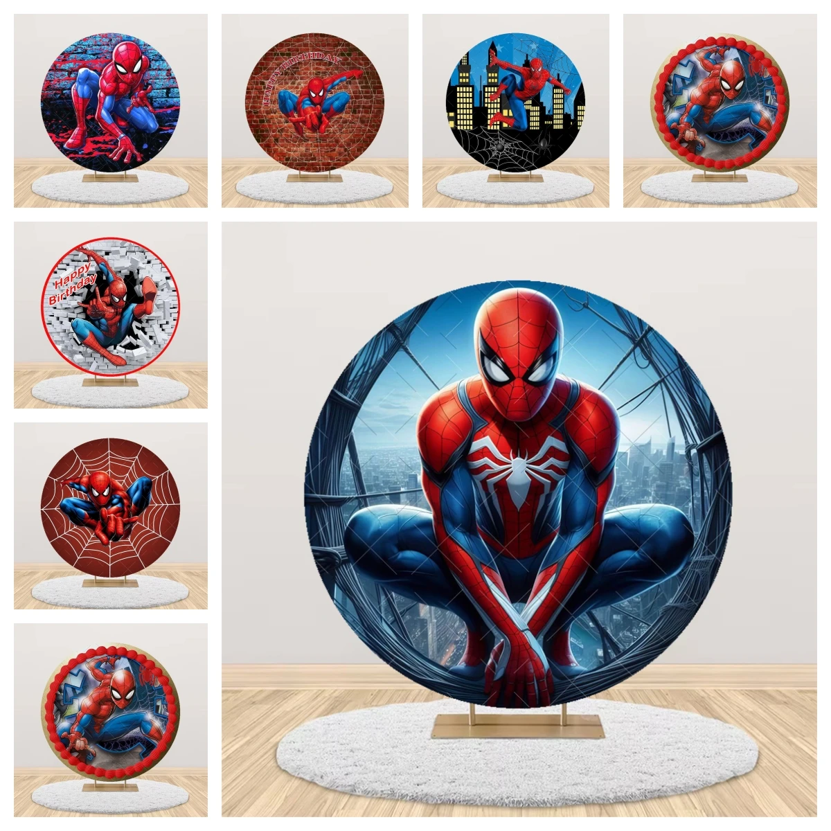 Red Superhero Spider Man Iron Man Circular Background Set Children's ...