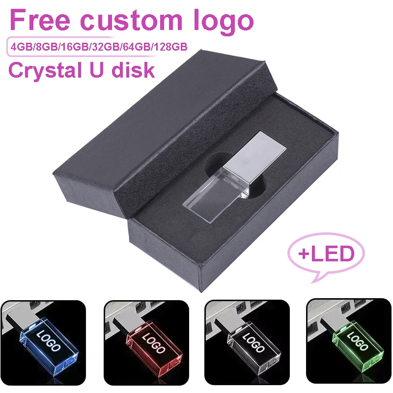 Black Box & Crystal USB Flash Drive 128GB with LED Light Memory Stick ...