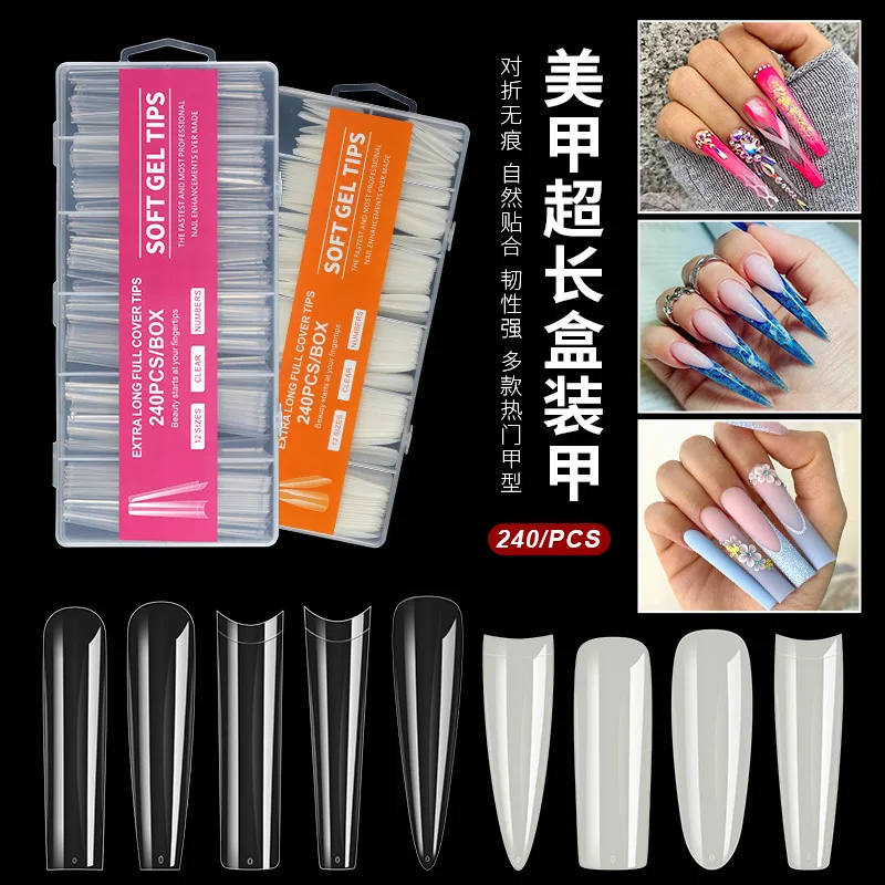 240pcs-set-extra-long-XXXL-nail-patch-fake-nail-art-tips-transparent ...