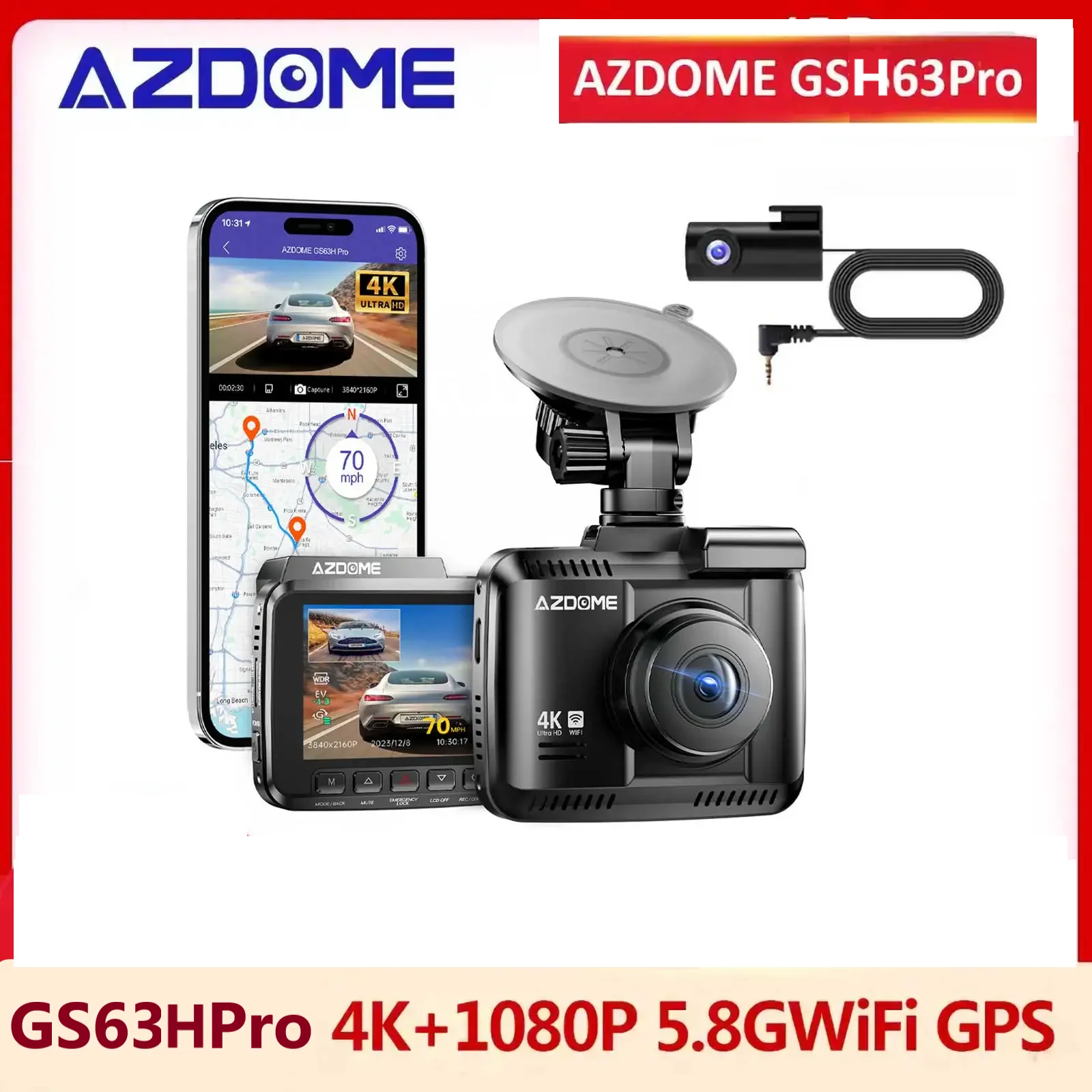 AZDOME-Car-DVR-GS63HPro-4K-1080P-UHD-Dash-Cam-1080P-Rear-Camera-GPS-5 ...
