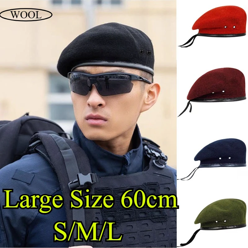 Large Size Wool Military Army Berets Hat for Big Head Unisex Men Women ...