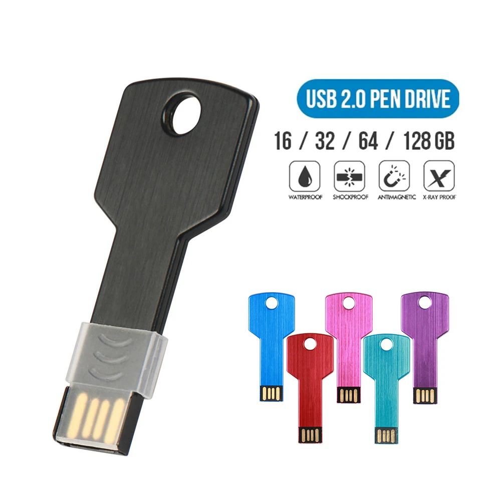 High-capacity-Metal-Key-Shape-USB-Flash-Drive-64GB-Black-Pen-Drives ...