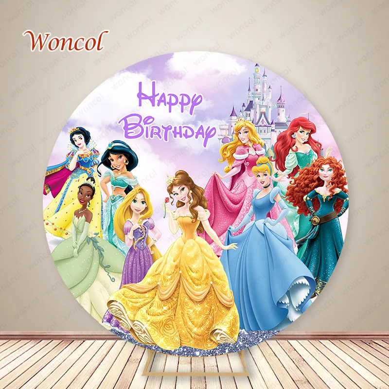 Disney-Princess-Round-Backdrop-Happy-Birthday-Photography-Backdrop ...