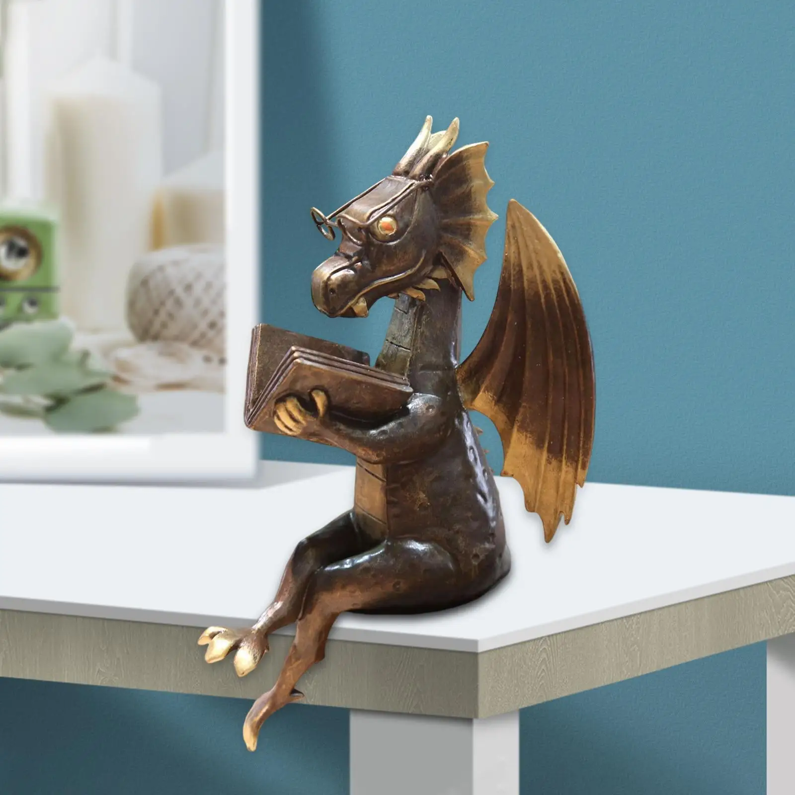Dragon-Reading-Book-Statue-Decor-Collectible-wearing-Dragon-Statue-for ...