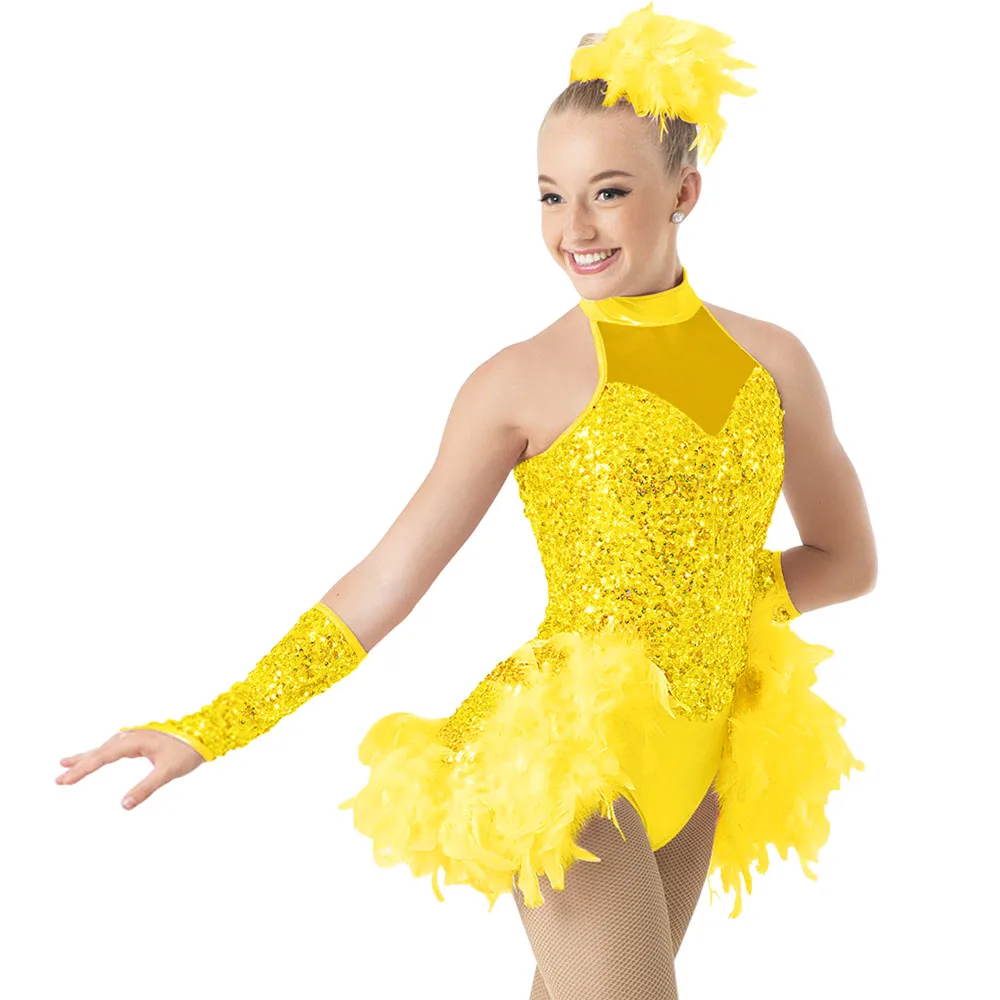 Feather-Hem-Dance-Dress-for-Girl-Women-Sequins-Ballroom-Stage-Costume ...