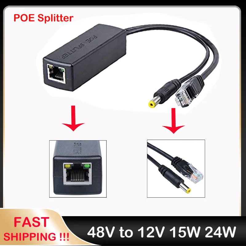 48V to 12V 15W/24W PoE Splitter 5v POE DC5.5*2.1mm Power supply IEEE ...