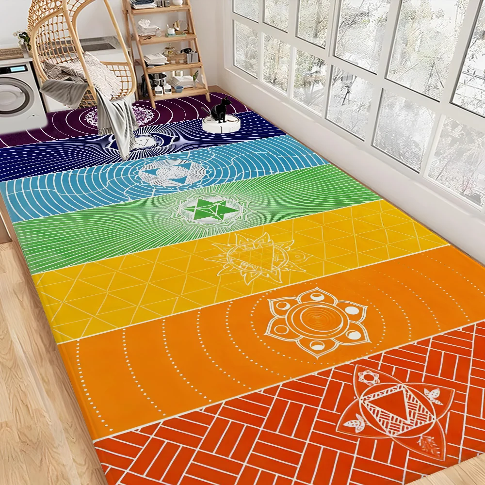 Rainbow 7 Chakra Mandala Bohemia Yoga Door Mat Washable Non-Slip Living ...