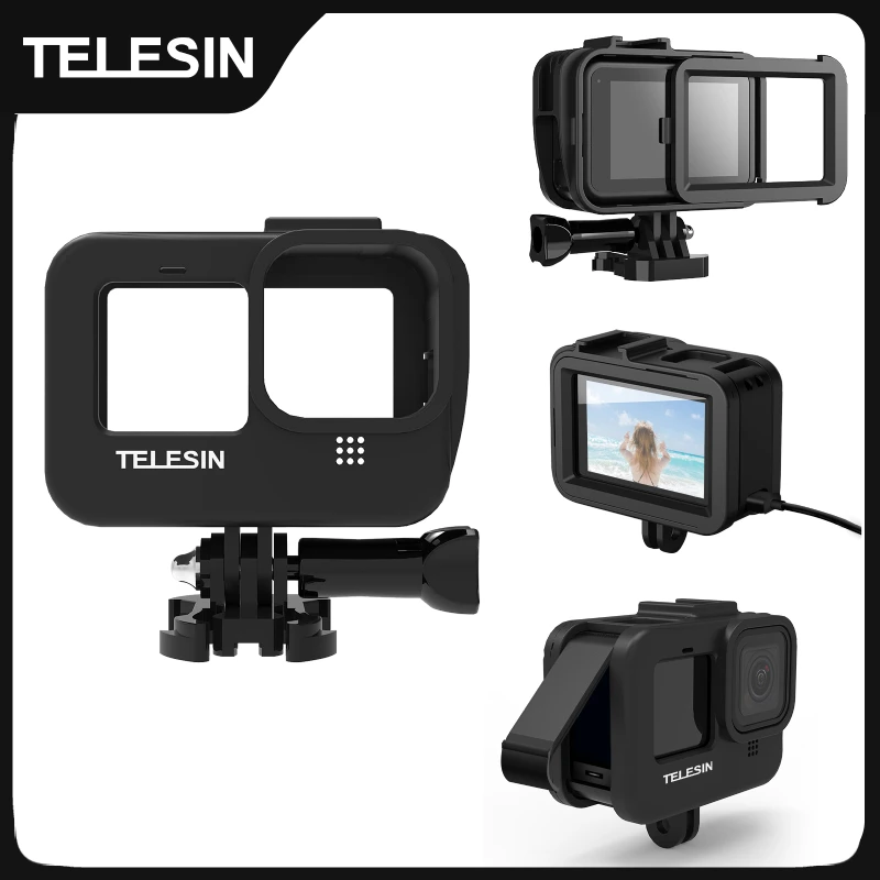 TELESIN-Vlog-Frame-Housing-Case-Mount-Bracket-With-Cold-Shoe-Battery ...
