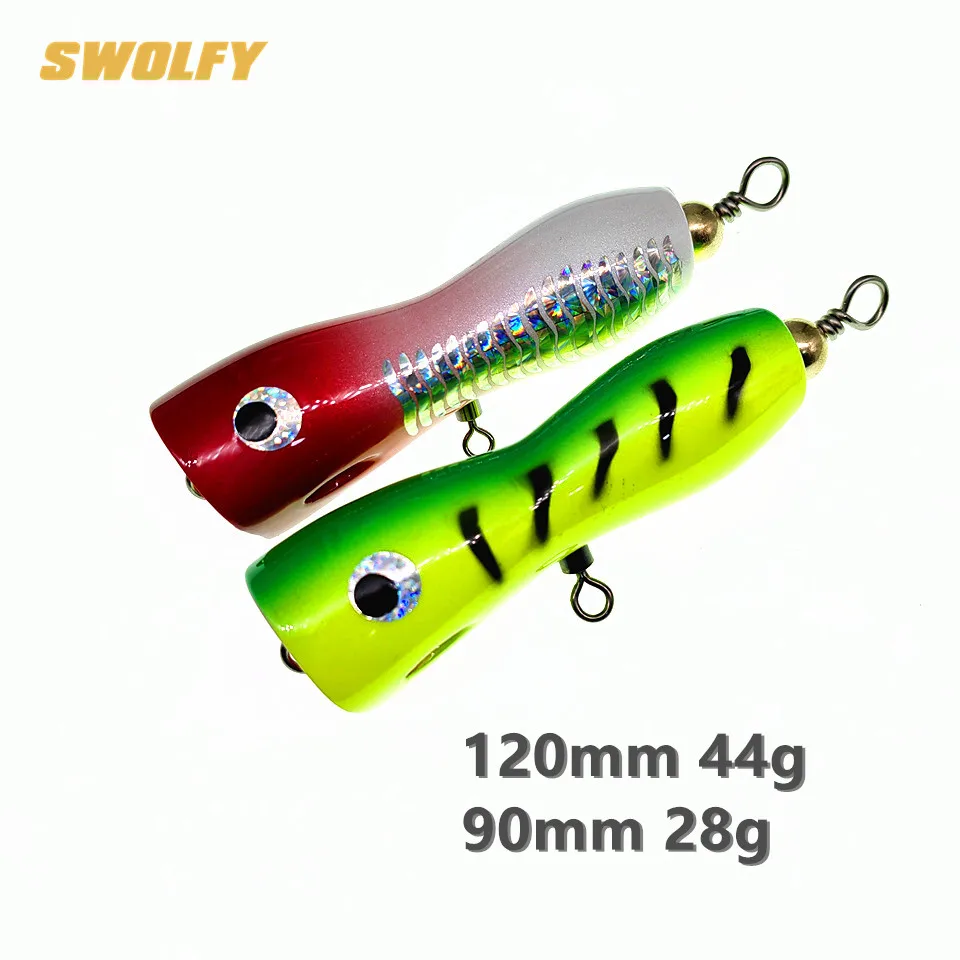 Swolfy 28g/44g Topwater Wooden Popper Stickbait Surface Popping Lure ...