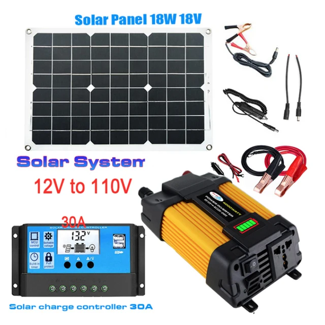 110V/220V Solar Panel System 12V18W Solar Panel+30A Charge Controller+ ...