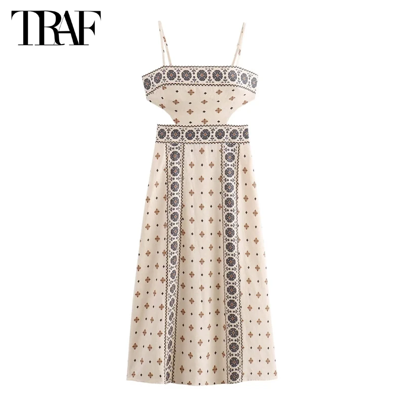 TRAF-vestido-Midi-estampado-para-mujer-vestidos-largos-recortados ...
