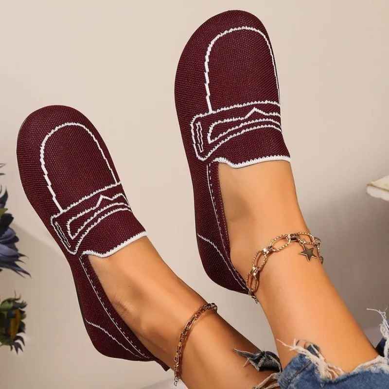 New-Summer-Square-Toe-Sneakers-Casual-Breathable-Knitted-Sneakers-Woven ...