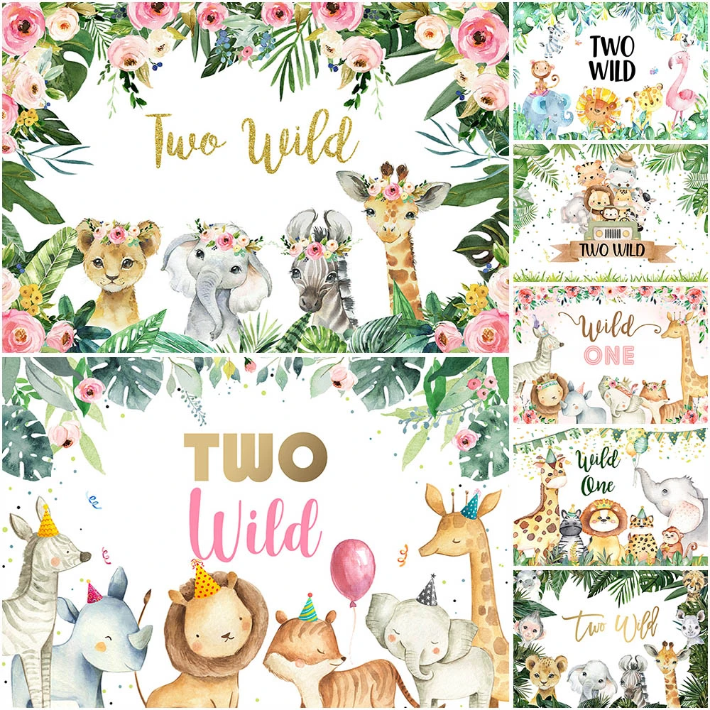 Mocsicka Girl Two Wild Backdrop Jungle Safari Animals 2nd Birthday ...