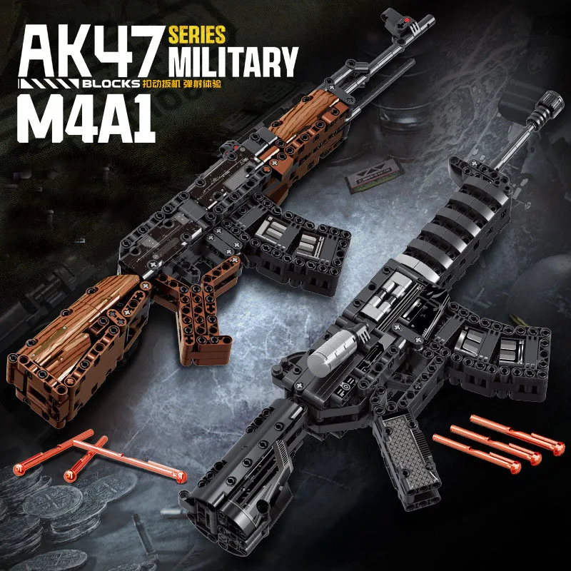 Military-Gun-AK47-M4A1-98k-Rilfe-95-Automatic-Block-DIY-Building-Brick ...