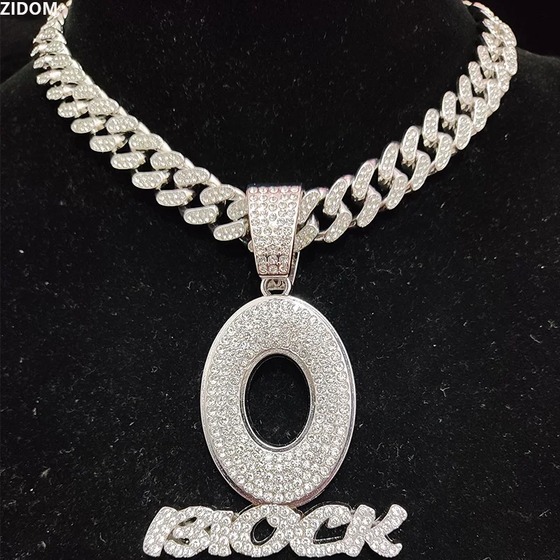 Men Women Hip Hop BLOCK Pendant Necklace with 13mm Full Crystal Cuban ...