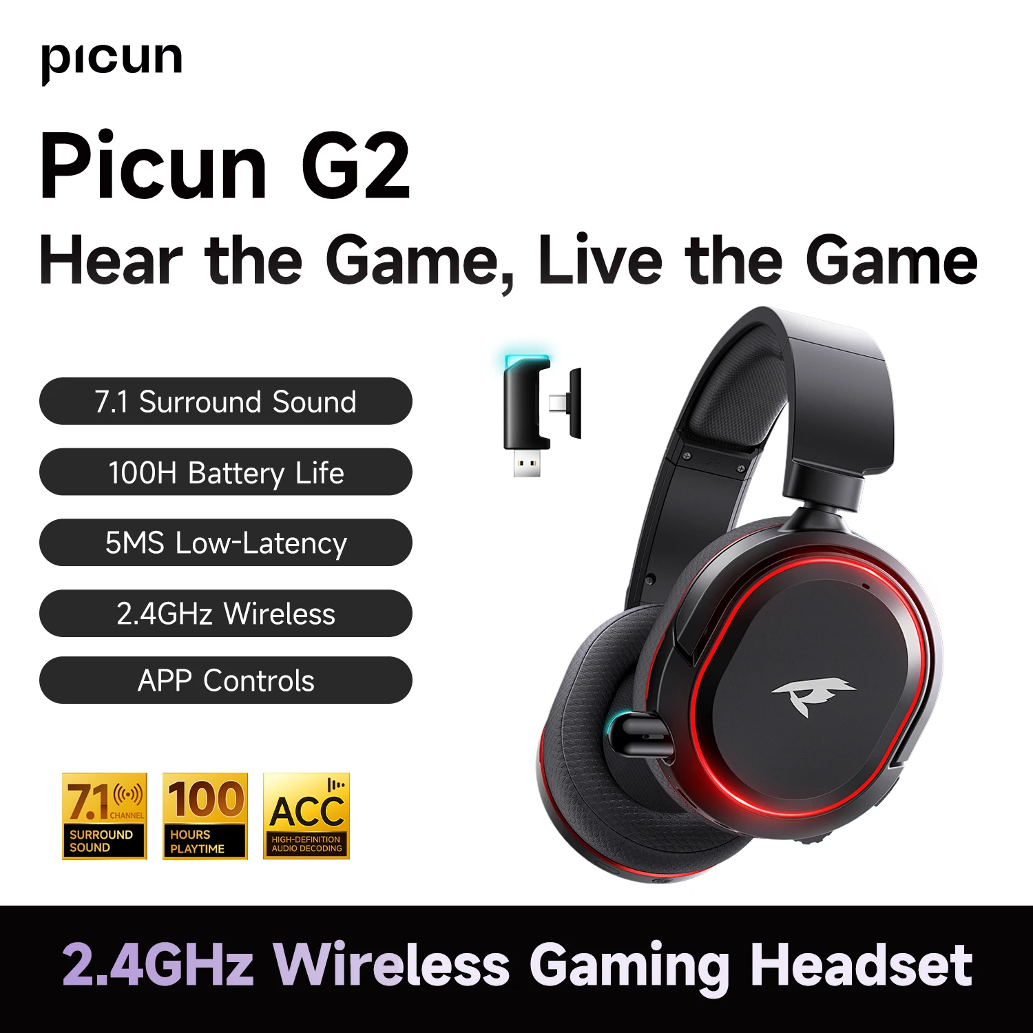 Picun-G2-2-4G-Wireless-Gaming-Headset-Bluetooth-Headphones-5ms-Low ...