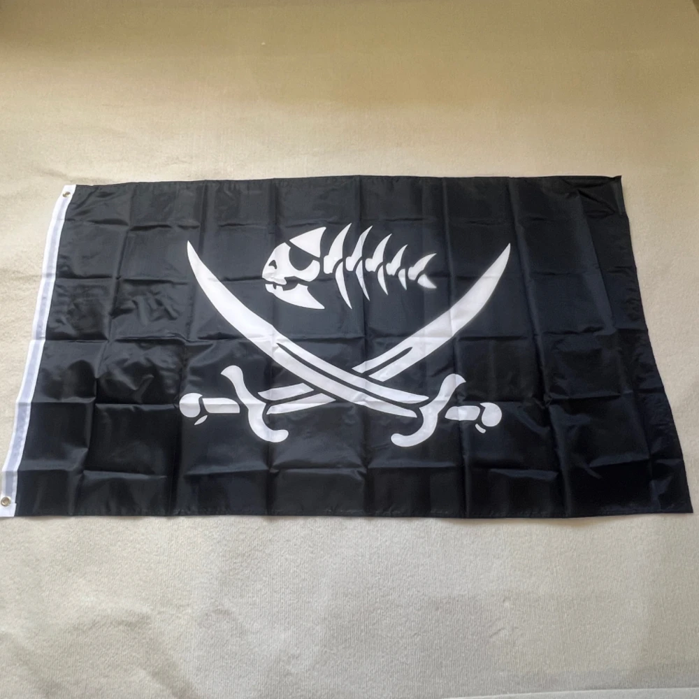 Skull Pirate Flag 90x150cm Polyester print flag with sword Pirate fish ...