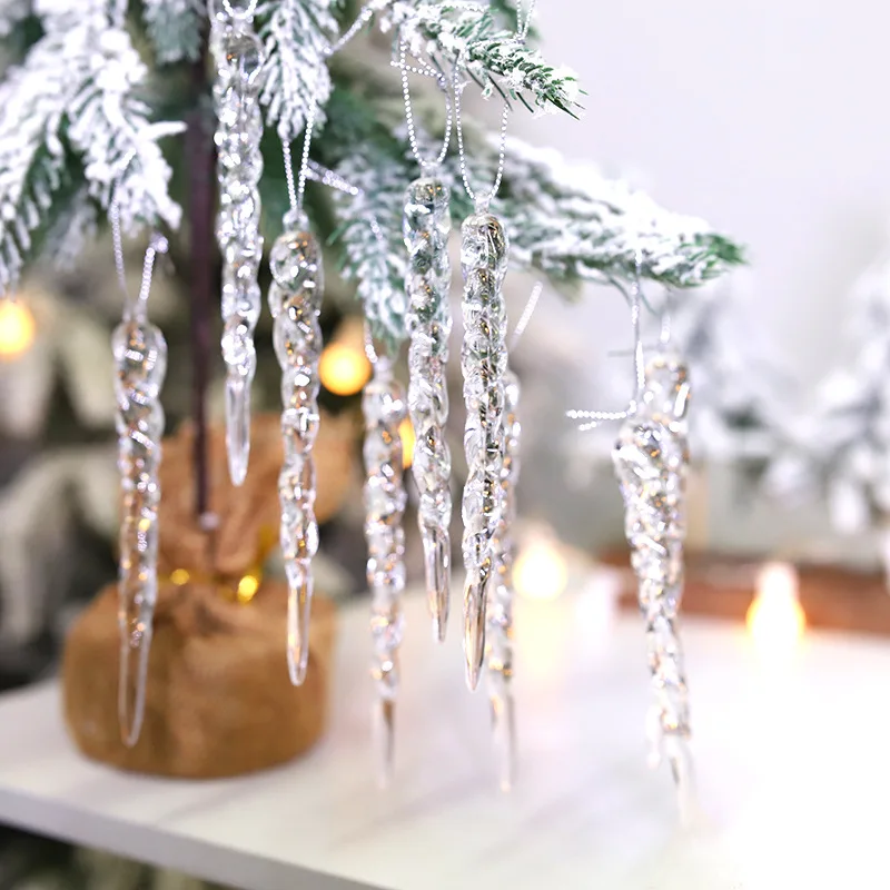 10pcs-13cm-Transparent-White-Christmas-Simulation-Ice-Tree-Hanging-Ornament-Fake-Icicle-Prop-New ...