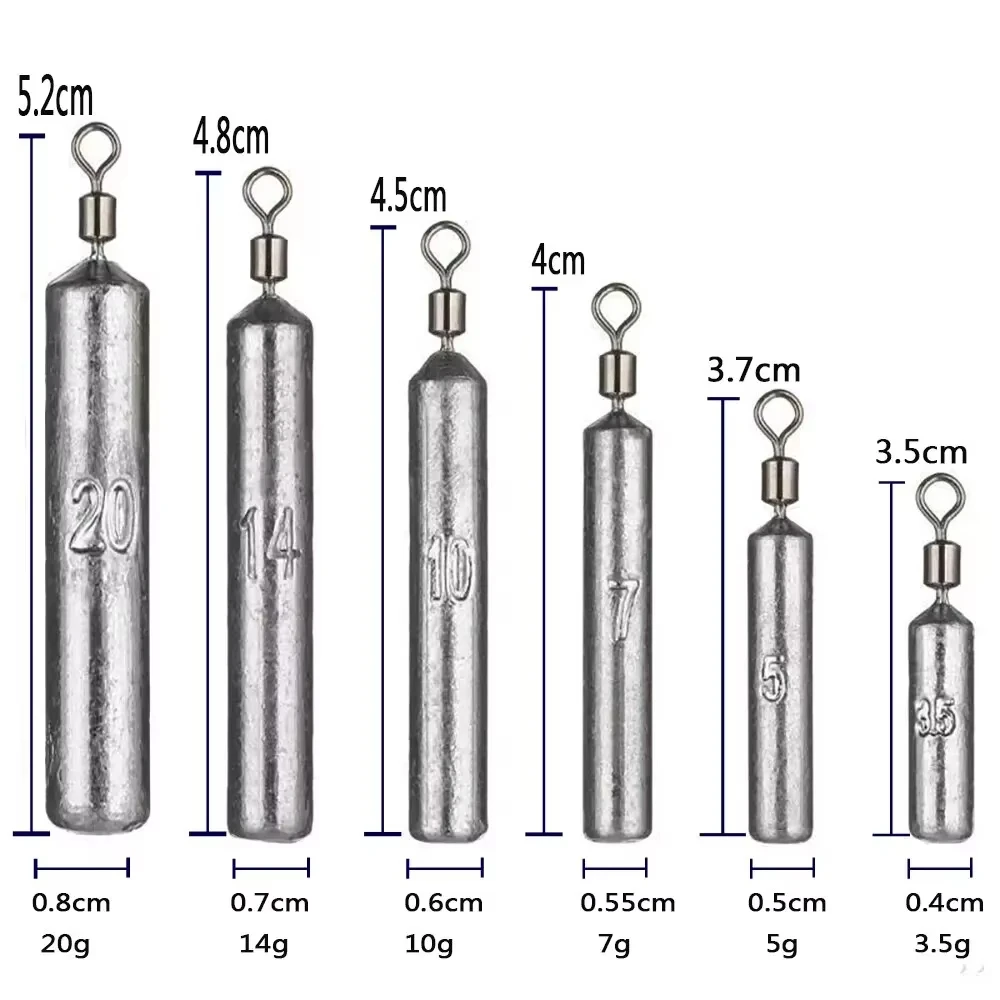 Fishing Weight 15PCS/Lot Sinker Mold 3.5g 5g 7g 10g 14g 20g Tube Bullet ...