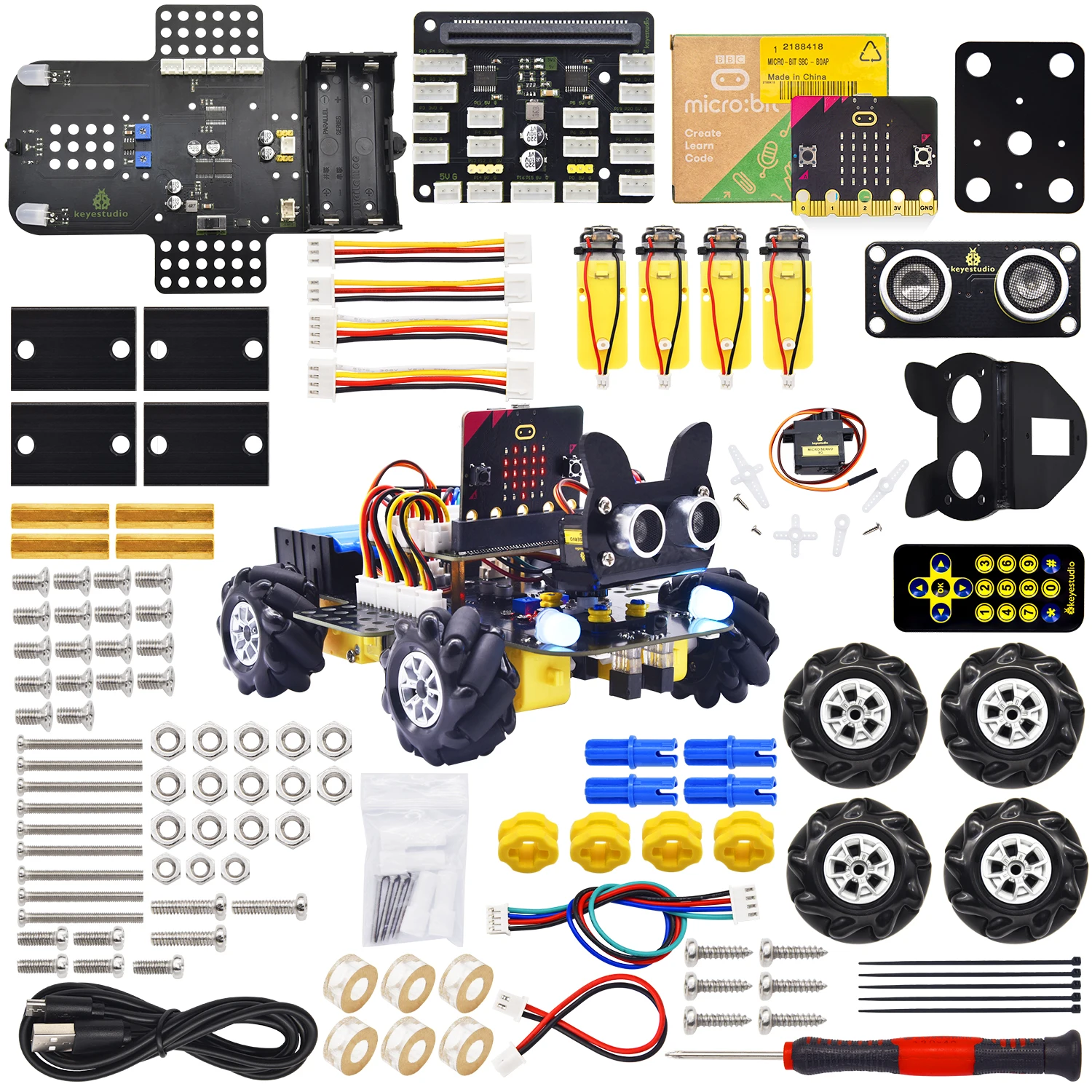 Keyestudio Robot de coche 4WD Mecanum para Micro:bit V2, Kit de coche ...