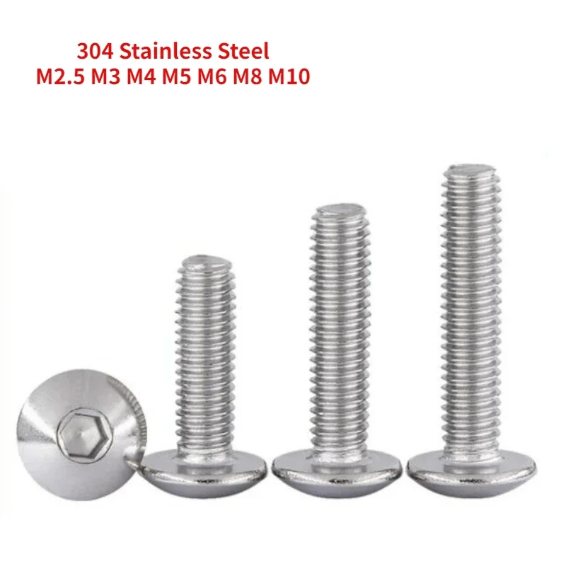 10-200pcs-304-Stainless-Steel-Big-Flat-Round-Head-Inner-Hexagon-Screw ...