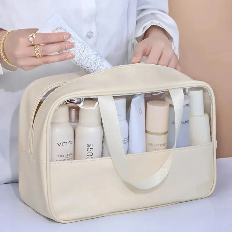 New-Summer-Beige-Transparent-Waterproof-Makeup-Bag-Travel-Wash-Storage ...