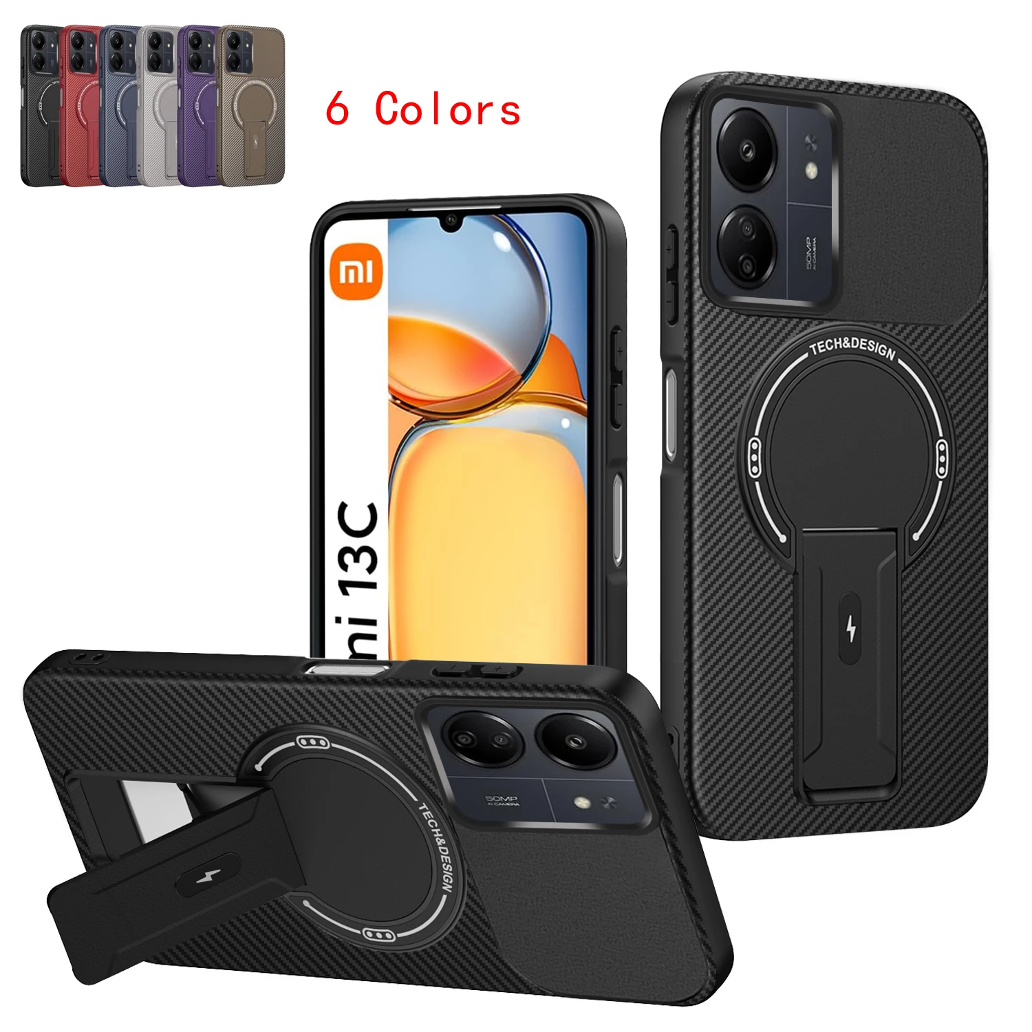 Luxury Magnetic Carbon Stand Case For Xiaomi Redmi Note 13 14 14S Pro ...