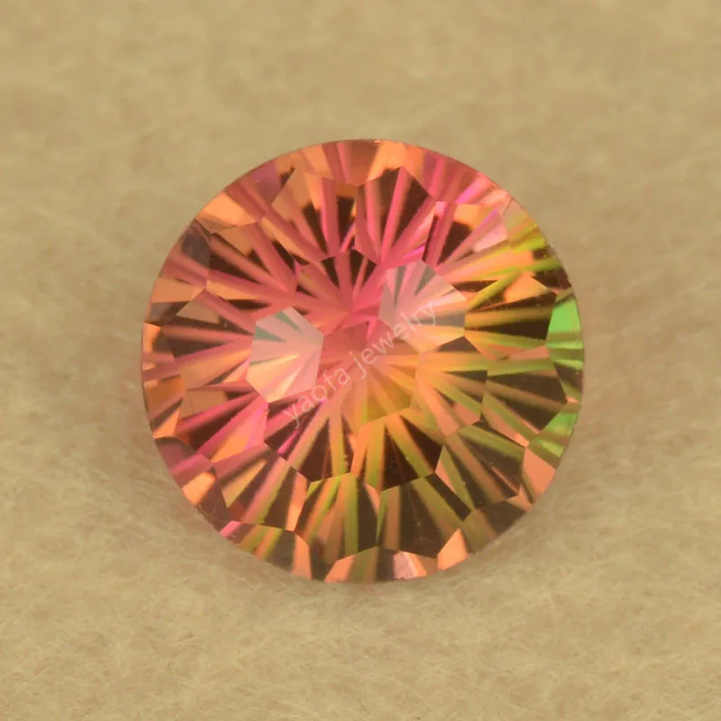 Sale 10mm Rose Pink Green Color Round Firework Cut Tourmaline Gems ...