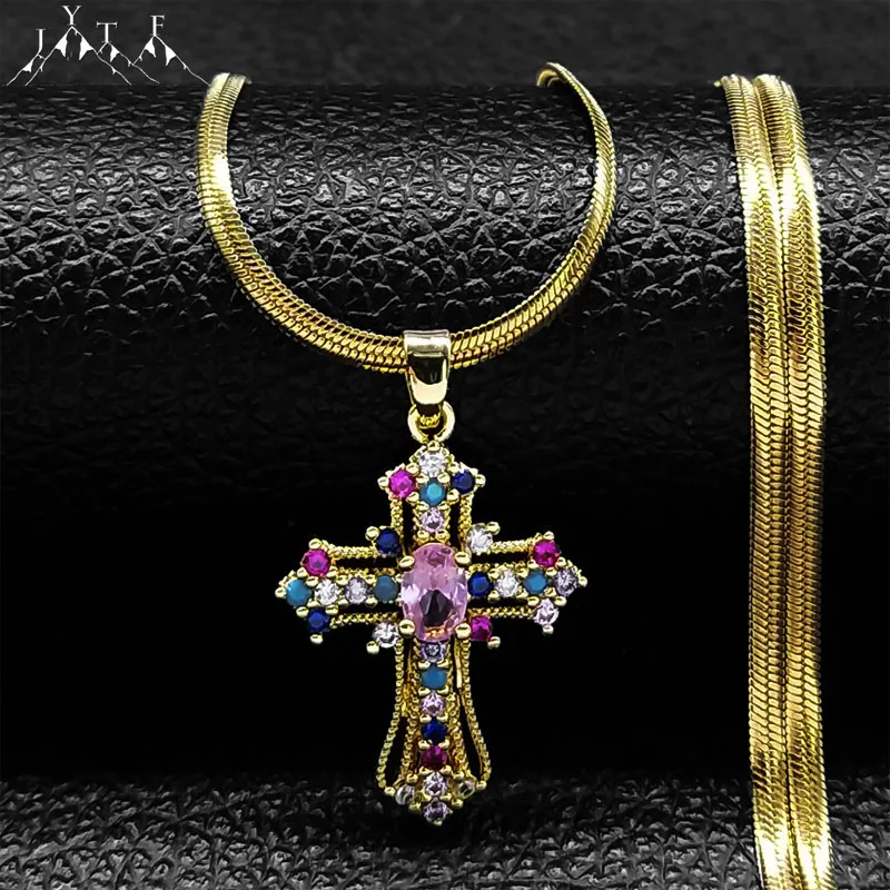 Vintage-Shiny-Zircon-Jesus-Cross-Religious-Amulet-Necklace-Women ...