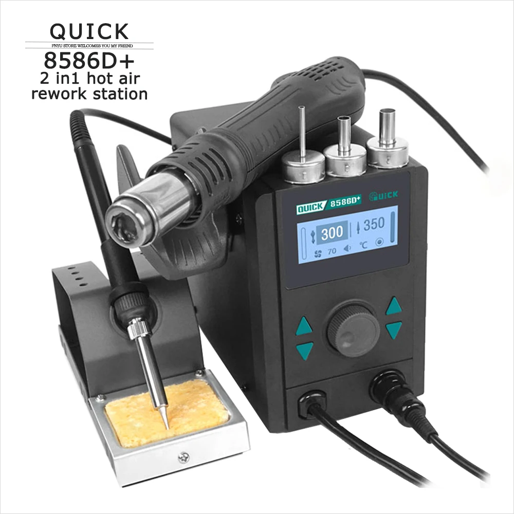 QUICK 8586D + Estación de soldadura de aire caliente 2 en 1, pantalla Digital LCD inteligente ...