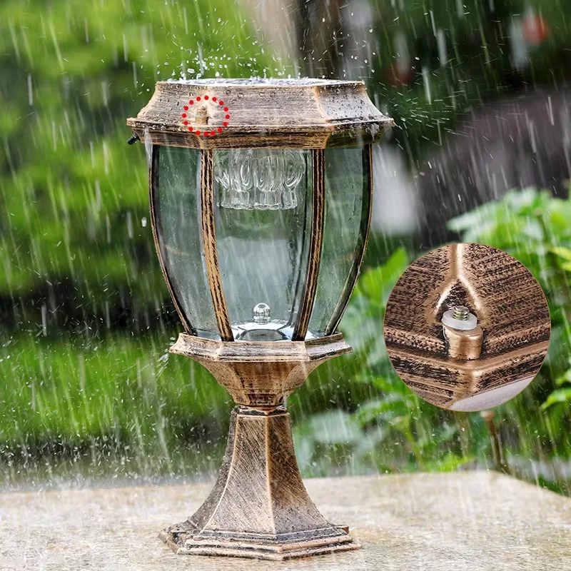 Villa-Retro-Column-Lamps-Solar-Panel-Spotlights-LED-Light-Outdoor ...