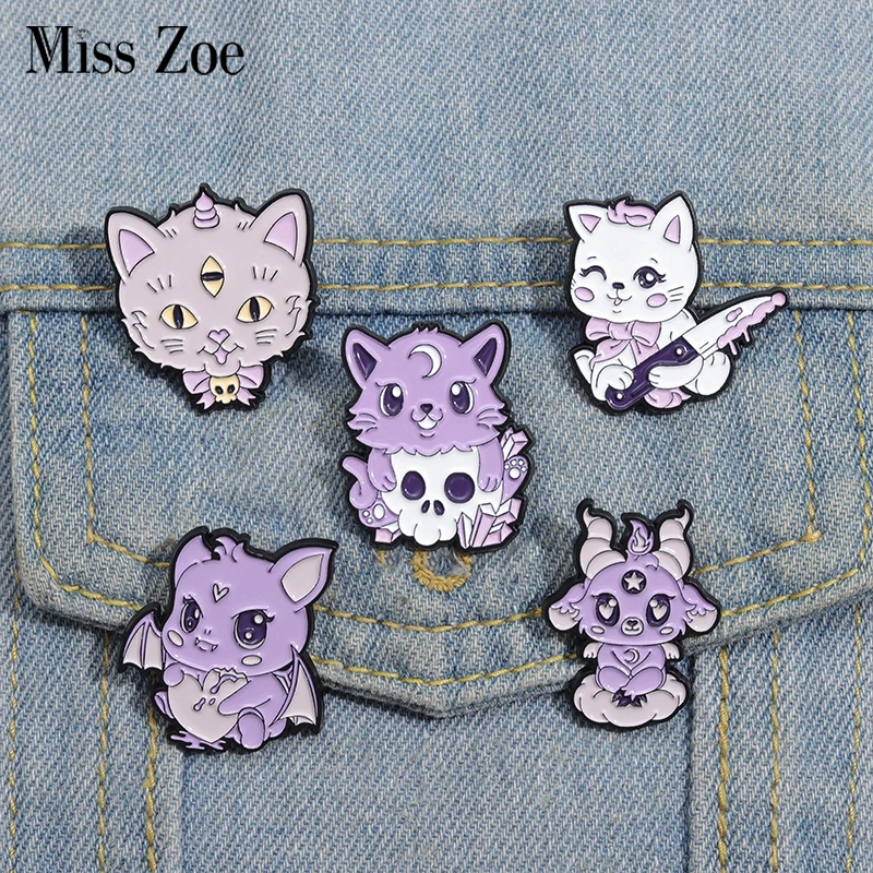 Cute-But-Creepy-Enamel-Pins-Custom-Skeleton-Cat-Bat-Satan-Brooches ...