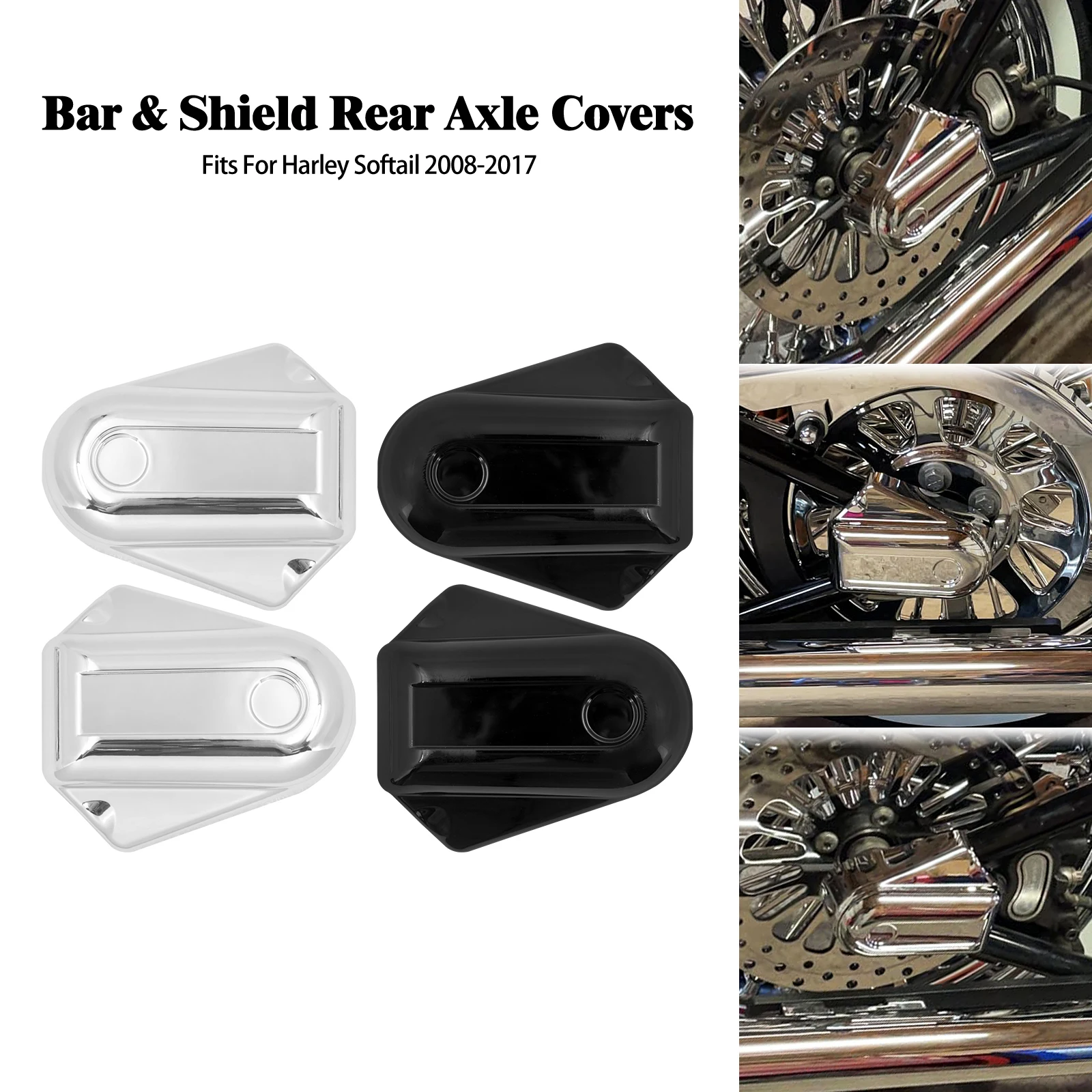 Motorcycle-Black-Chrome-Bar-Shield-Rear-Wheel-Axle-Cover-Swingarm-Cap ...