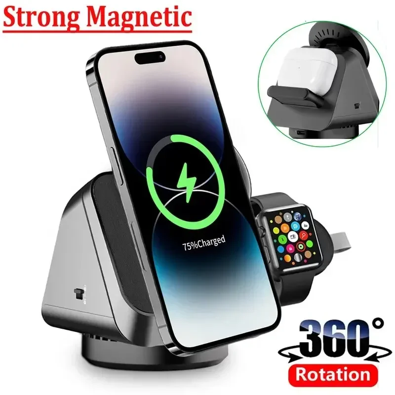 360-Rotating-3-in-1-Magnetic-Wireless-Charger-Stand-Fast-Charging ...