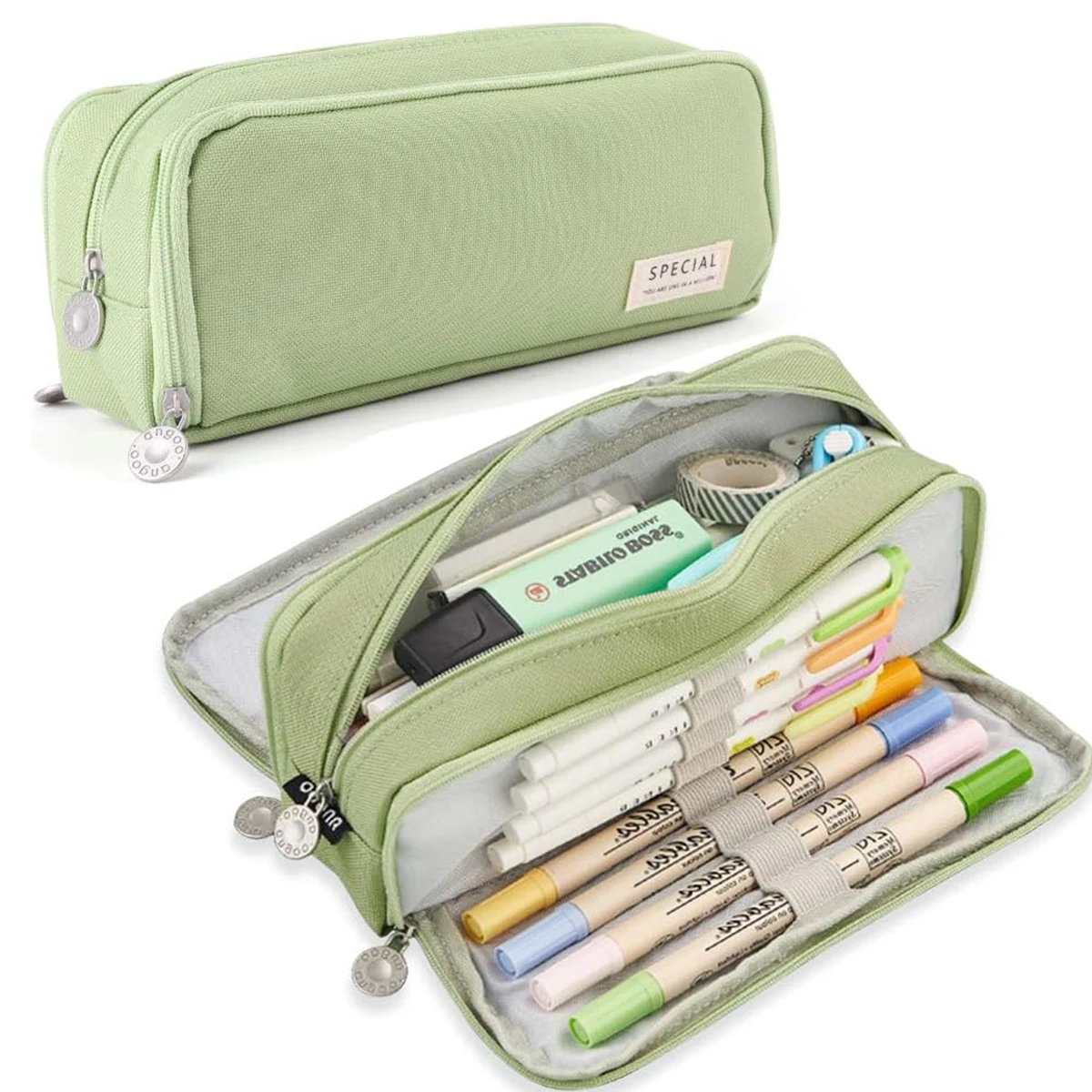 Large-capacity Canvas Stationery Bag Pencil Case Stationery Box Solid ...