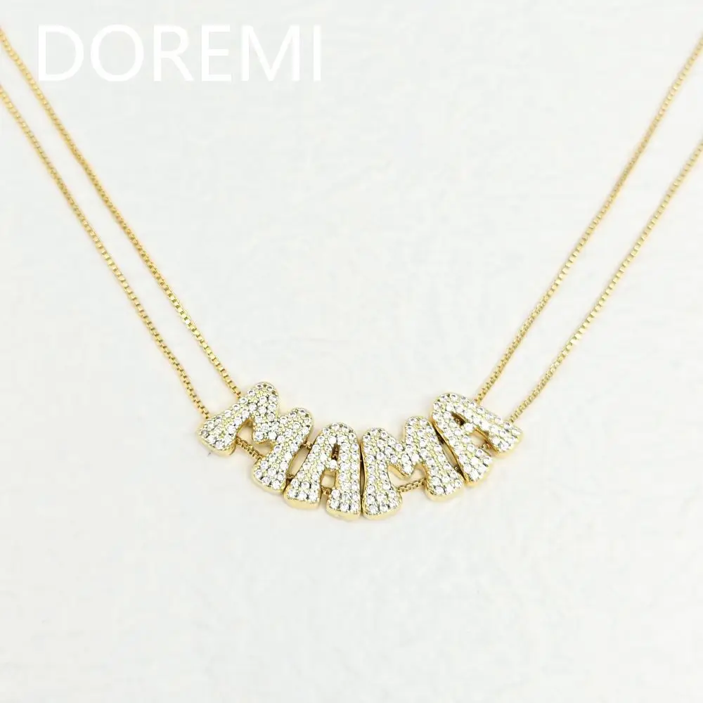 DOREMI-3D-Bubble-Name-Custom-Gold-Diamond-Thick-Initial-Letter-Necklace ...