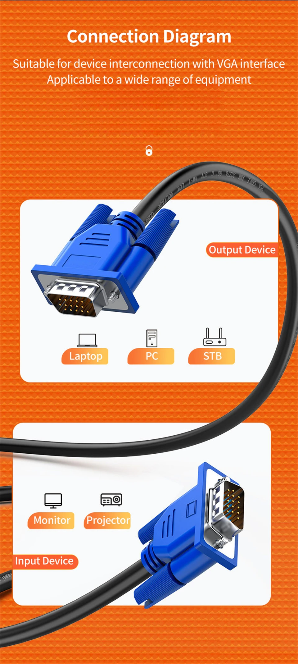 Vga To Vga 3m Adaptateur de câble d'extension vidéo VGA mâle vers mâle HD 720P PC TV Box ...