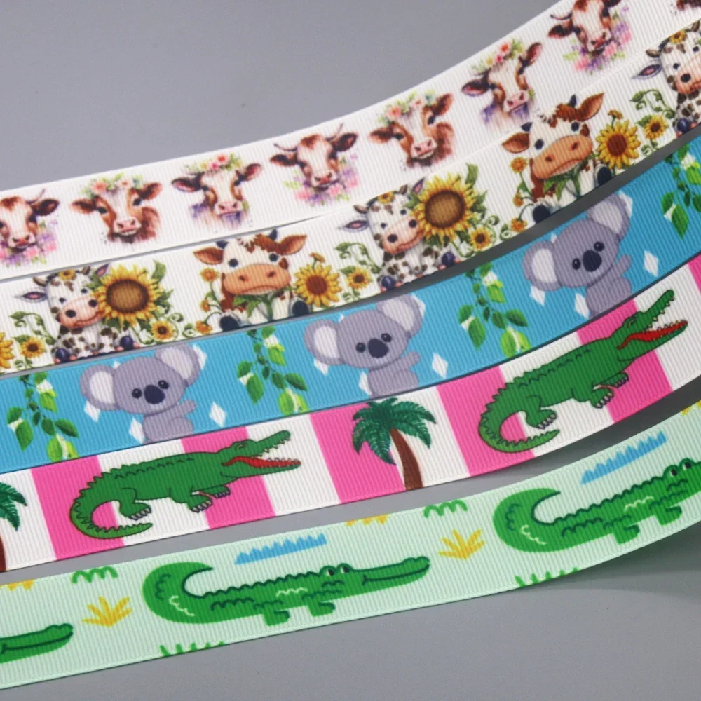 DHK-7-8-5yards-Crocodile-Sloth-Cow-Printed-Grosgrain-Ribbon-Accessories ...