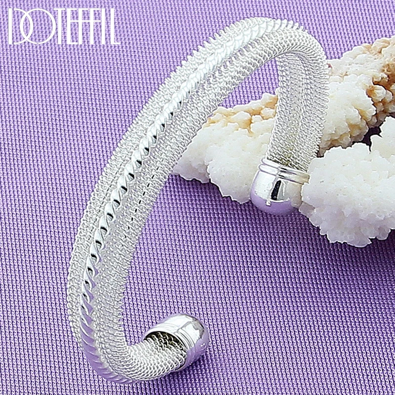 DOTEFFIL 925 Sterling Silver Woven Mesh Bangle Bracelet For Woman Man ...