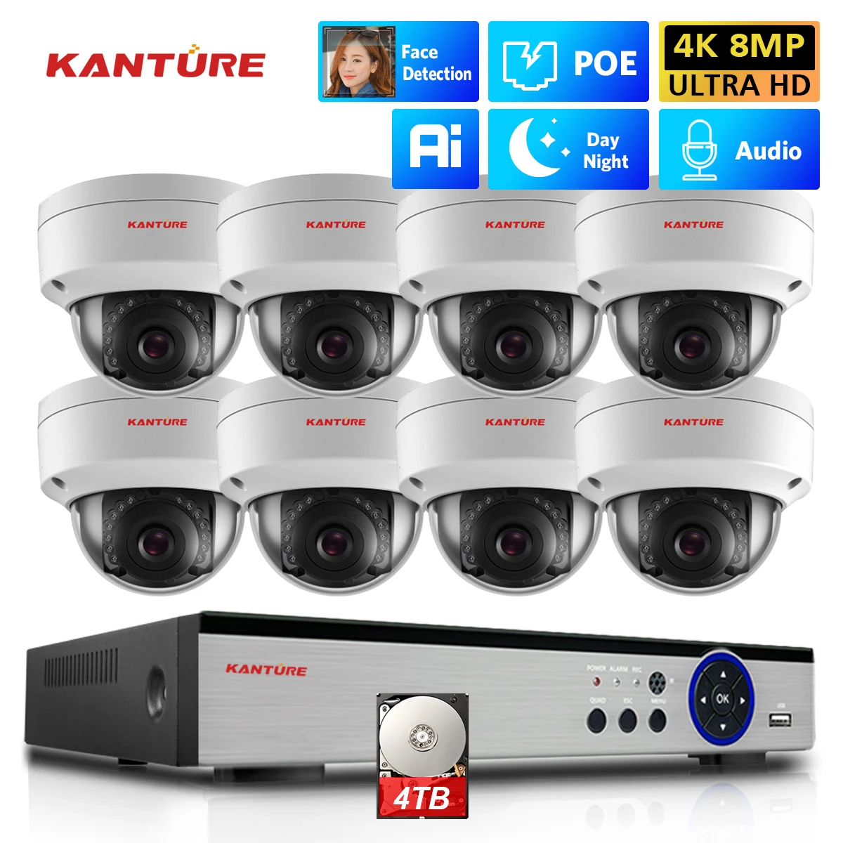 XMEYE-8CH-POE-NVR-Kit-4K-Ai-Face-Detect-Security-Camera-Audio-Record ...