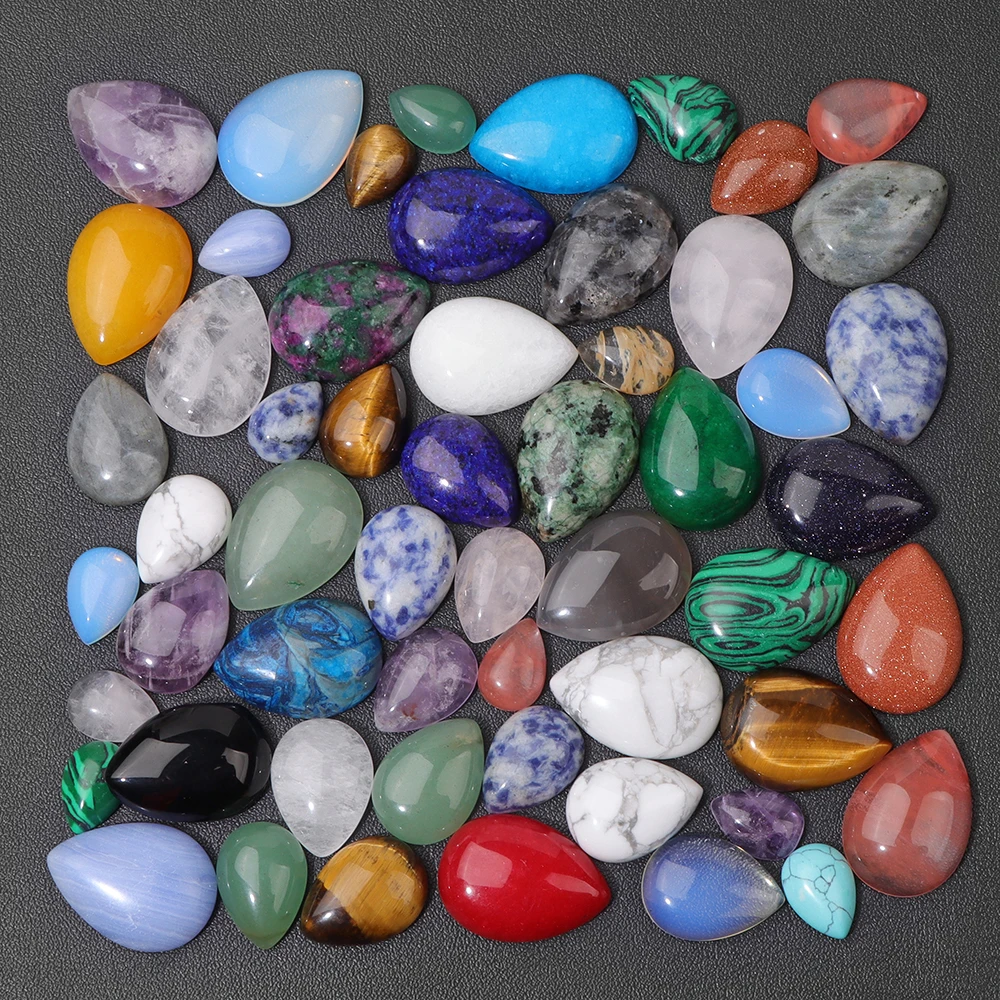10pcs Natural Waterdrop Stone Cabochon Beads Semi-Flat Teardrop Cameo ...