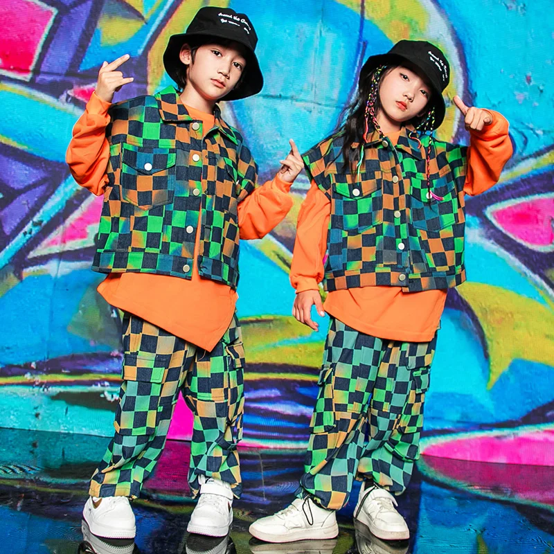Colorful-Plaid-Vest-Pants-For-Kids-Hip-Hop-Clothes-Girls-Jazz-Dance ...